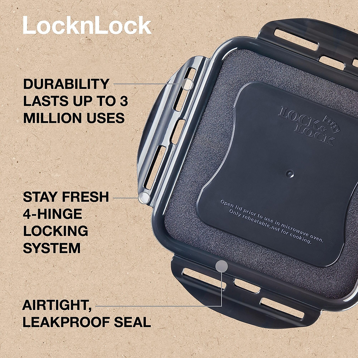 LocknLock Eco Square Food Containers with Lids Set of 5 - Plastic Airtight & Watertight Food Storage Containers, BPA Free & Dishwasher Safe, 5 x 870ml