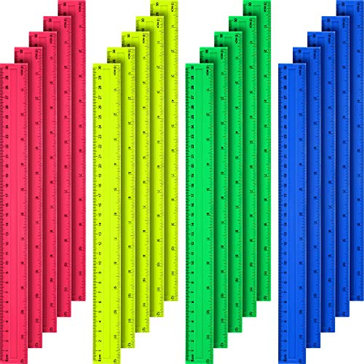 20 Pack Plastic Ruler 12 Inch Straight Ruler with Inches and Metric Bulk Rulers for School Classroom, Home, or Office (Colorful)
