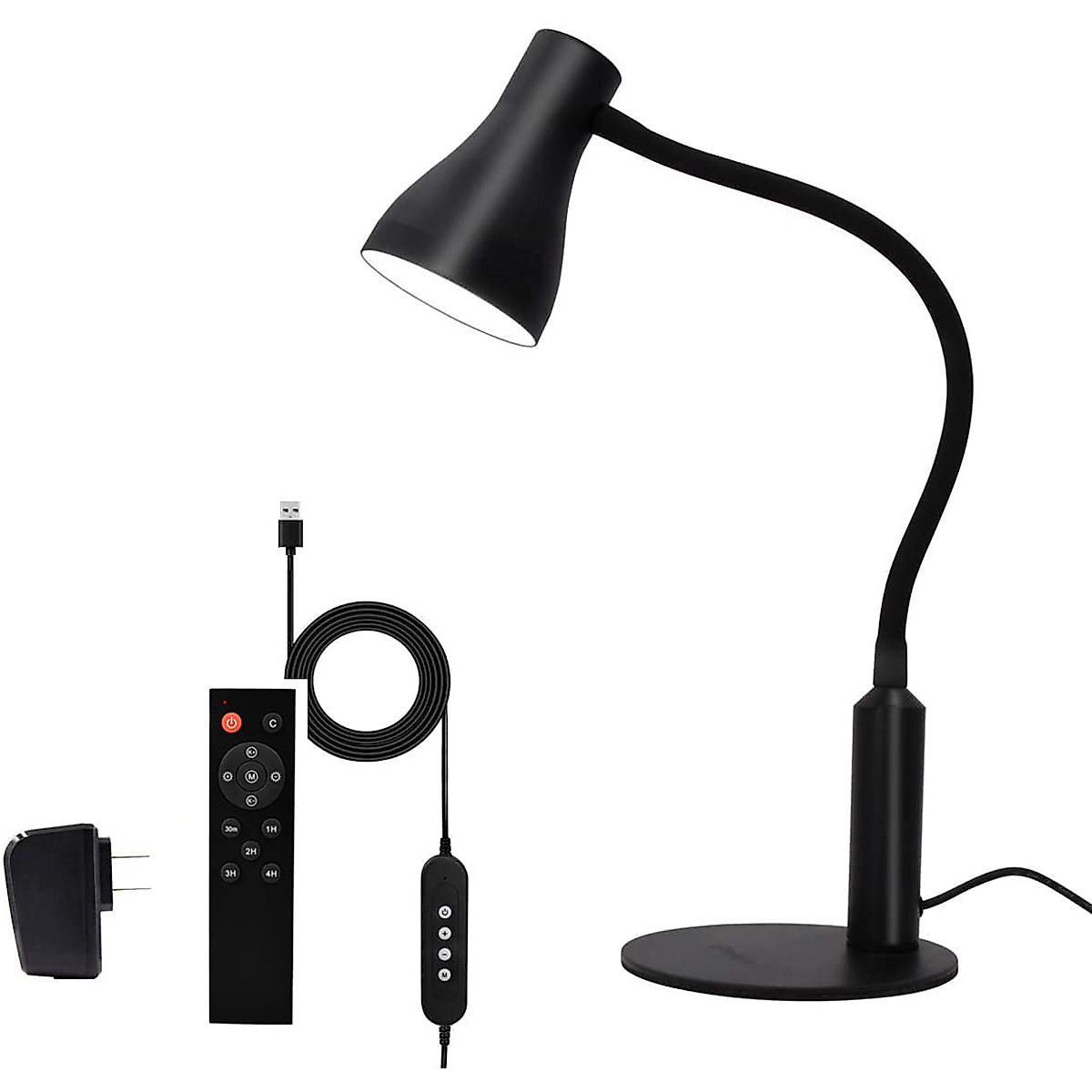 CeSunlight LED Desk Lamp, 3 Lighting Modes and 6 Brightness Levels, 10W Flexible Gooseneck Table Lamp for Living Room and Study, Remote Control with Timing Function, AC Adapter Included (Black)