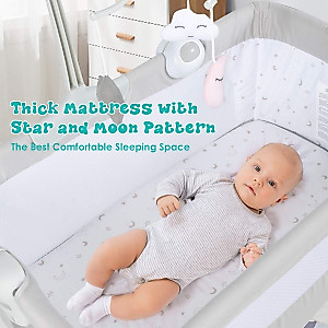 BABY JOY Baby Bassinet, Height Adjustable Portable Bassinet Crib w/Music Box, Toy Rack, Mattress, Breathable Mesh & Travel Bag, Easy Folding Bassinet Bedside Sleeper for Newborn Infant (Light Grey)