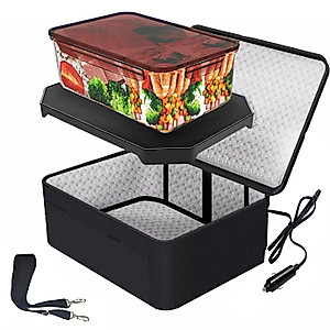Portable Oven 12V Car Food Warmer Large Electric Lunch Box Personal Microwave Reheating & Raw Food Cooking in Car, Truck, Travel, Camping, Office,Work(Black)