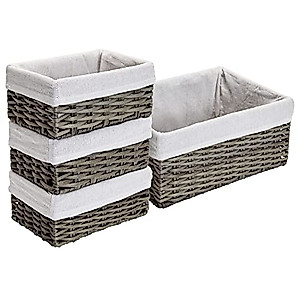 Set of 4 Wicker Storage Baskets with Liners for Shelves, Decorative Woven Nesting Bins for Organizing Pantry, 2 Sizes (Grey)