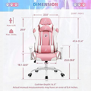 AJS Gaming Chair Pink Racing Office Chair High Back Computer Desk Chair Leather Executive Adjustable Swivel Chair with Headrest and Lumbar Support