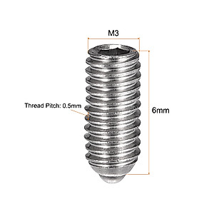 uxcell Ball Point Set Screws, M3 x 6mm 304 Stainless Steel Metric Spring Hex Socket Screw 20pcs