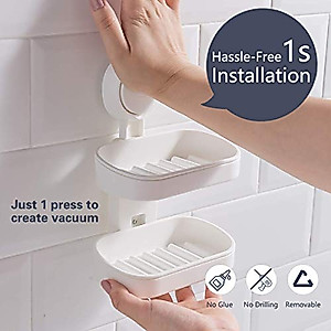 TAILI Suction Cup Pack of 3 Soap Holder & Shower Caddy NO-Drilling Removable Bathroom Organizer Set Powerful Heavy Duty Waterproof Caddy Organizer for Bathroom & Kitchen - White
