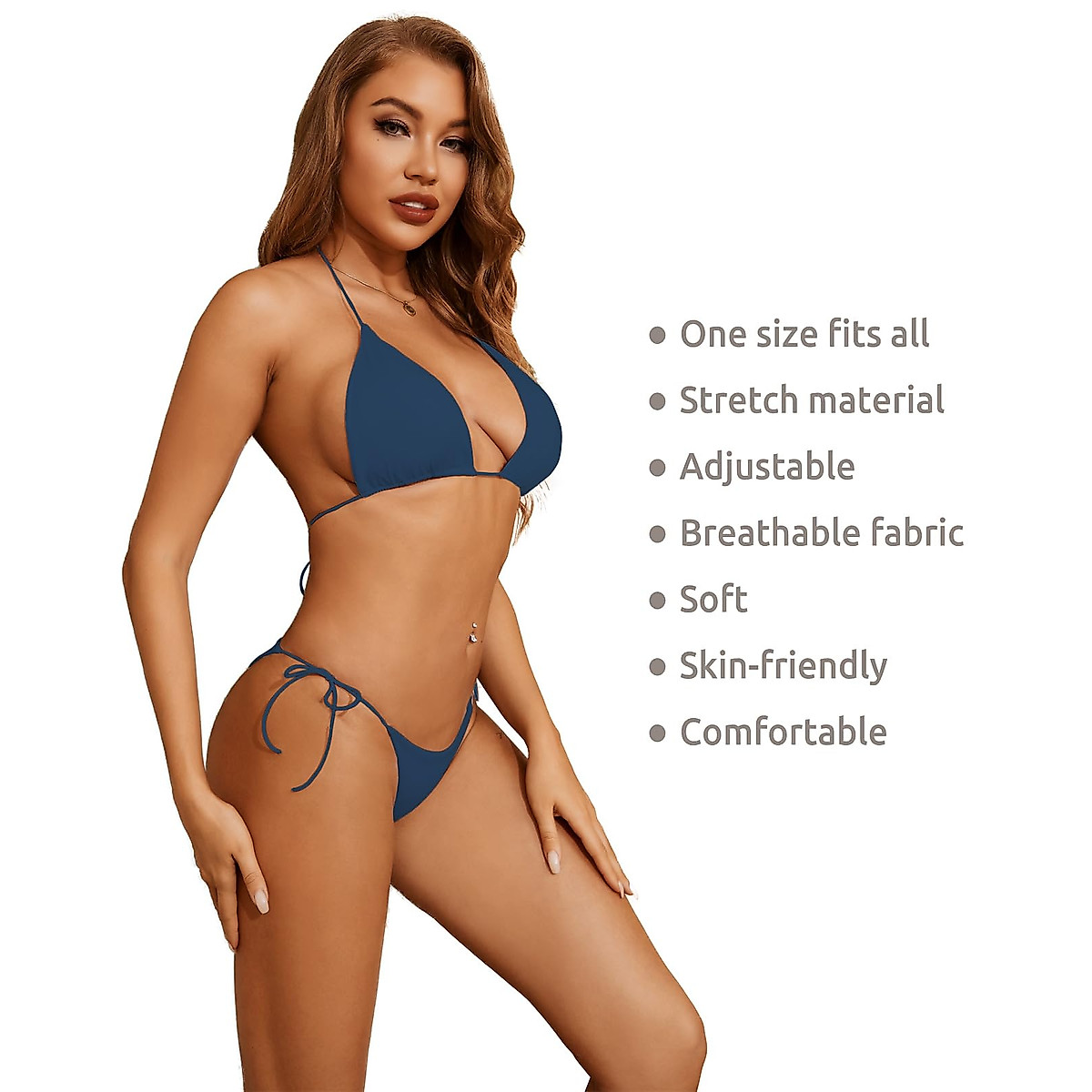 Dadress Women's Halter Bikini Sets Spaghetti Strap Swimsuit Sliding Triangle Bathing Suit 2 Piece Sexy Bikinis Blue