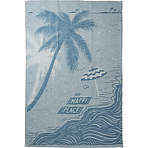 Country Primitive The Beach is My Happy Place Woven Cotton Jacquard Dishtowel Set of 2 Tea Towels