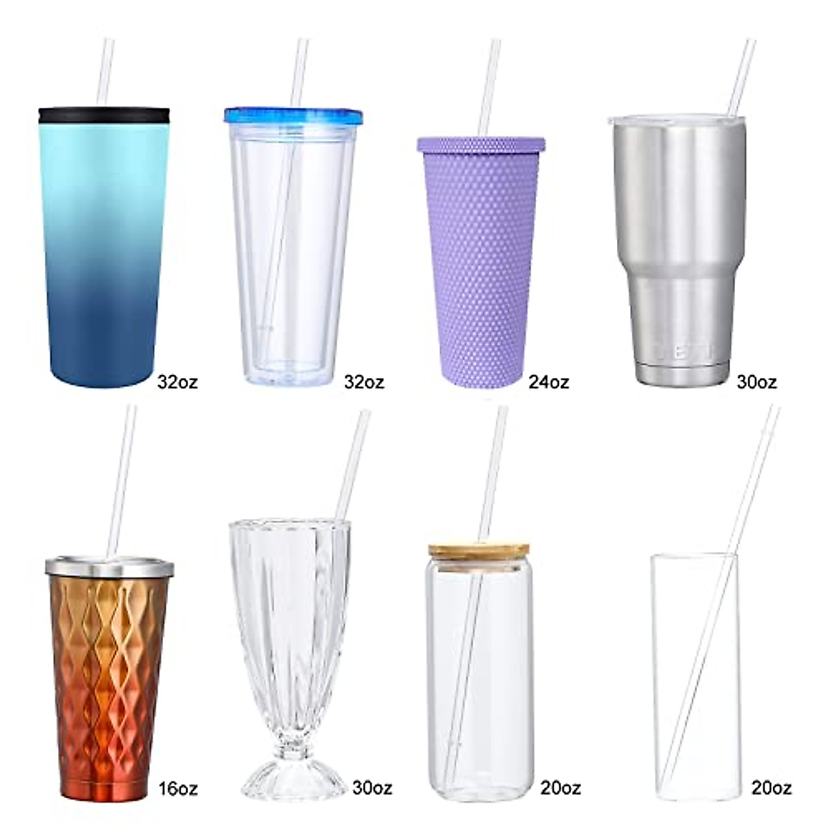 24 Pcs, Highly Clear Reusable Straws with 4 Straw Brushes, 10.5 in Long Hard Plastic Drinking Straws, Transparent Replacement Straws for 16OZ-32 OZ Tumblers, Cups, Jars, YETI, Starbucks - BPA FREE