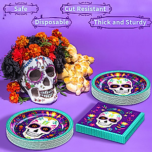 DYLIVeS Day of the Dead Plates and Napkins Party Supplies, Dia de Los Muertos Plates and Napkins Set Sugar Skull Disposable Dinnerware for Mexican Fiesta Carnival Halloween Party Decorations, Serve 50