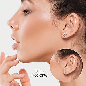 Web Gems 14k Solid Gold Simulated Diamond Cubic Zirconia Stud Earrings – White Gold with Mushroom Back Silicone Sliders - Premium Quality - Brilliant Fashion Jewelry - 8mm