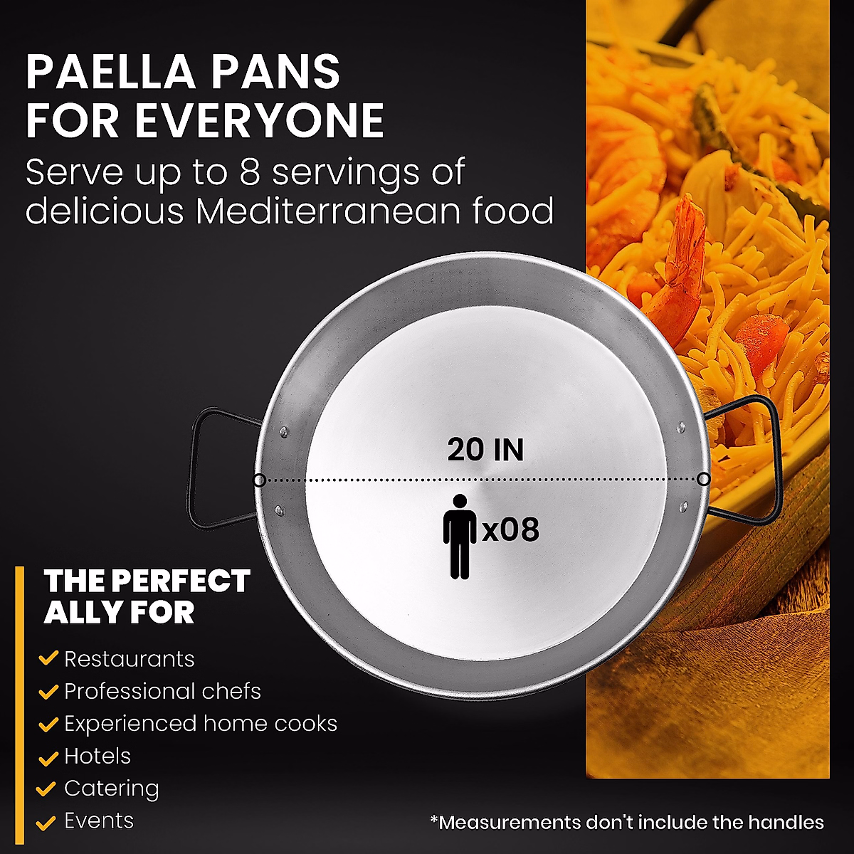 Machika Professional Carbon Steel Pan | Carbon Steel Skillet for Cooking Mediterranean Food | Premium Skillet for Professional Use | Serve Up to 8 Servings | 20 Inches |