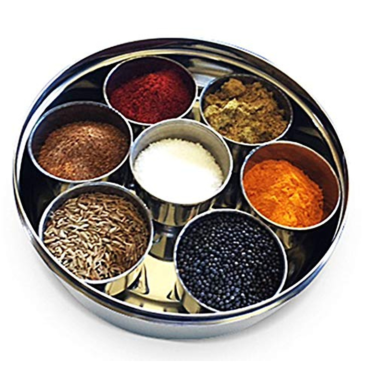 DBY Spice Box Stainless Steel Masala Box Spice Box Dabba Spice Container - 7 Containers Stainless Steel Spice Container Indian Spice Box Double Lid masala box Kitchen Spice Box Spice Box for Chefs