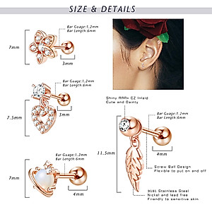Drperfect Cartilage Earrings for Women 16G 316L Stainless Steel CZ Dangle Helix Tragus Cartilage Stud Ear Piercing Jewelry