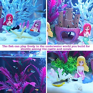 Kooterfun Mermaid's Castle Fish Tank Decorations-28pack Include Castle Hideout, Faux Coral,Starfish and Artificial Plastic Plants Aquarium Décor Accessories for All Fish-Pink