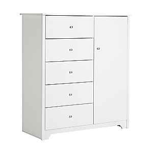 South Shore Vito Door Chest with 5 Drawers and Adjustable Shelves, Pure White