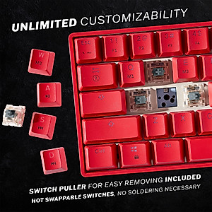 HK Gaming GK61 Mechanical Gaming Keyboard 60 Percent | 61 RGB Rainbow LED Backlit Programmable Keys | USB Wired | for Mac and Windows PC | Hotswap Gateron Optical Blue Switches | Red