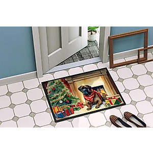 Caroline's Treasures DAC2625JMAT Bullmastiff Cozy Christmas Doormat Front Door Mat Indoor Outdoor Rugs for Entryway, Non Slip Washable Low Pile, 24H X 36W