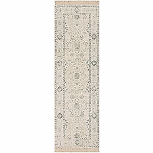 Penkridge Traditional Persian Hallway, Entryway, Bedroom, Kitchen Cotton Runner Rug - Vintage Handmade Luxury Collection with Tassel - Boho, Bohemian Oriental Style - Green, Sage, Beige 2'6" x 8'
