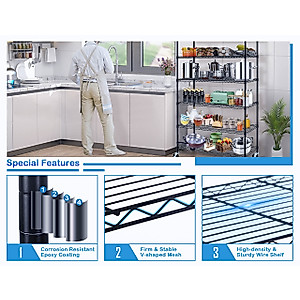 6000Lbs Capacity Storage Shelves, 6 Tier NSF Certified Heavy Duty Wire Shelving with Wheels, 48"Lx18"Wx78"H Adjustable Metal Shelving for Restaurant Pantry Kitchen, Storage Rack Utility Shelf