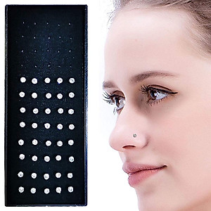 SLVIEKAE 40Pcs Nose Ring Hoop Nose Stud Piercing Hoop Cartilage Tragus Ear Piercing SetNose Studs CZ Hoop Tragus Cartilage Nose Ring Nose Piercing Jewelry (White)