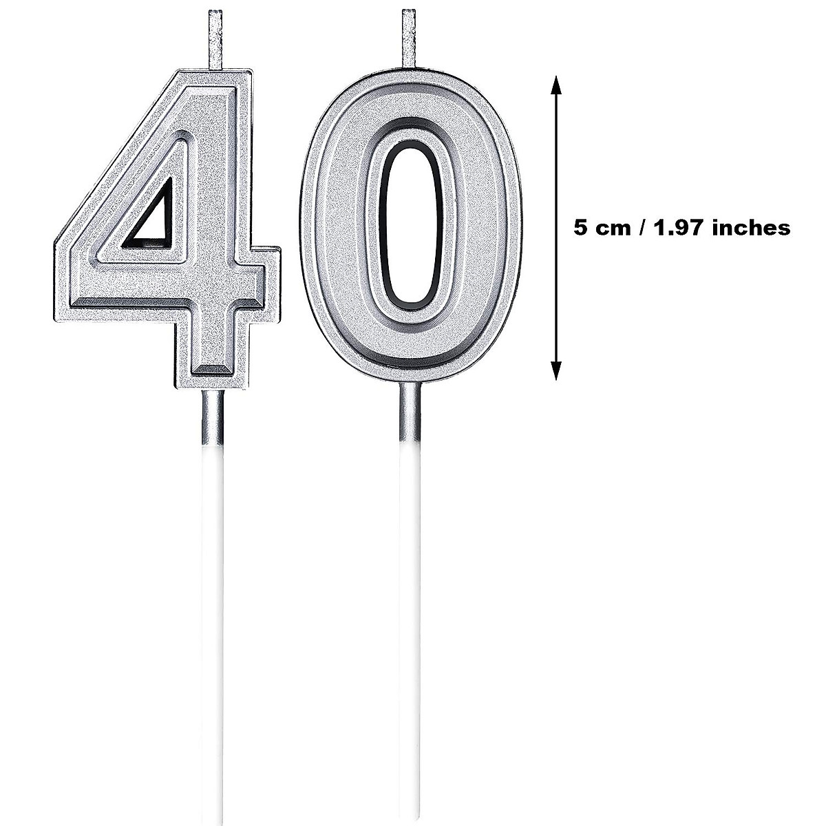 40th Birthday Candles, Number 40 Candles, Happy Birthday Cake Topper Numeral Candles Decoration for Men Women Birthday Party Wedding Decoration Anniversary Celebration Supplies Theme Party (Silver)