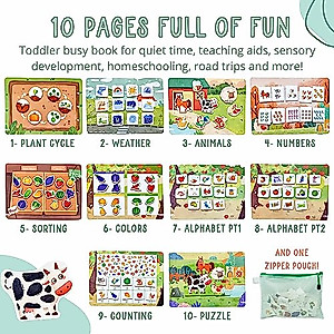 SpiritnSprout Montessori Busy Book for Toddlers 1-3 - Preassembled Busy Books for Toddlers 3-4 W/Zipper Pouch - Quiet Books for Toddlers 3-5 - Farm Montessori Busy Book Road Trip Activities for Kids