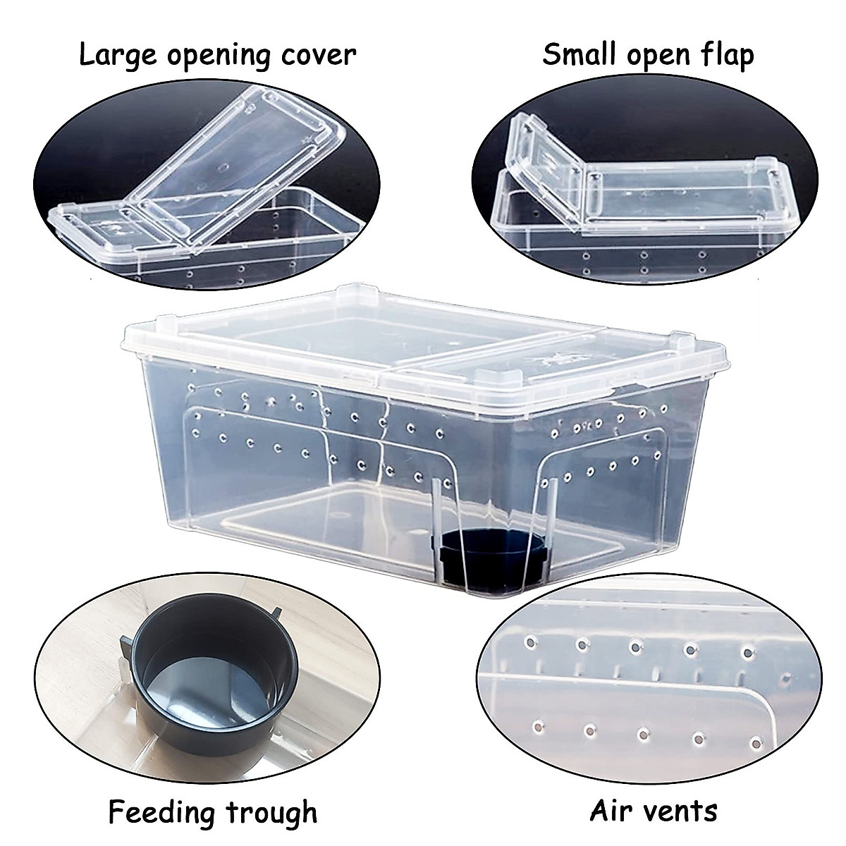 Hamiledyi 2PCS Reptile Feeding Box Snake Breeding Box Transparent Animal Habitat Cage Portable Plastic Turtle Transport Container for Bearded Dragon Lizard Spider Frog Scorpion Gecko 12.6 x 8.6 x 5.9