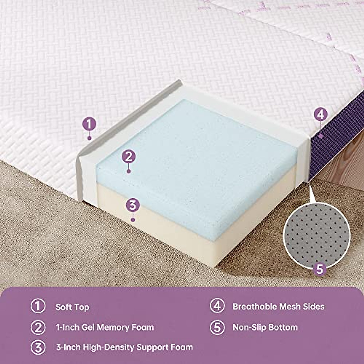 TeQsli Folding Mattress Full Size, 4-Inch Foldable Mattress, Tri-Fold Gel Memory Foam Mattress with Washable Cover, Portable Mattress for Traveling, Camping, Guest Bed