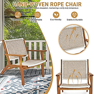 VINGLI Outdoor Lounge Chairs Acacia Wood with Woven Web Seat and Back,Outdoor Reclining Chair for Patio Lawn Garden Backyard Deck (1 Piece)