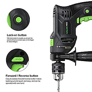 GALAX PRO 5Amp 1/2-inch Corded Impact Drill with 105pcs Accessories, Variable Speed 0-3000, Hammer and Drill 2 Functions in 1, 360°Rotating Handle, Depth Gauge, Carrying Case Included
