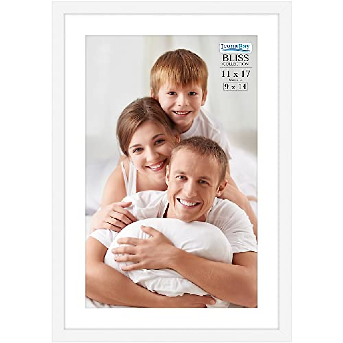 Icona Bay 11x17 White Picture Frame Fits 16x10 Photos with Mat to 9x14 Image, Modern Style Wood Composite Poster Frame, Wall Mount Only, Bliss Collection