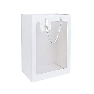 sdoot Gift Bags, Gift Bags with Transparent Window, 10pcs Tote Paper Bags, 7.9''×5.9''×11.8'' White Gift Bags with Handles Bulk, Wedding Party Bags