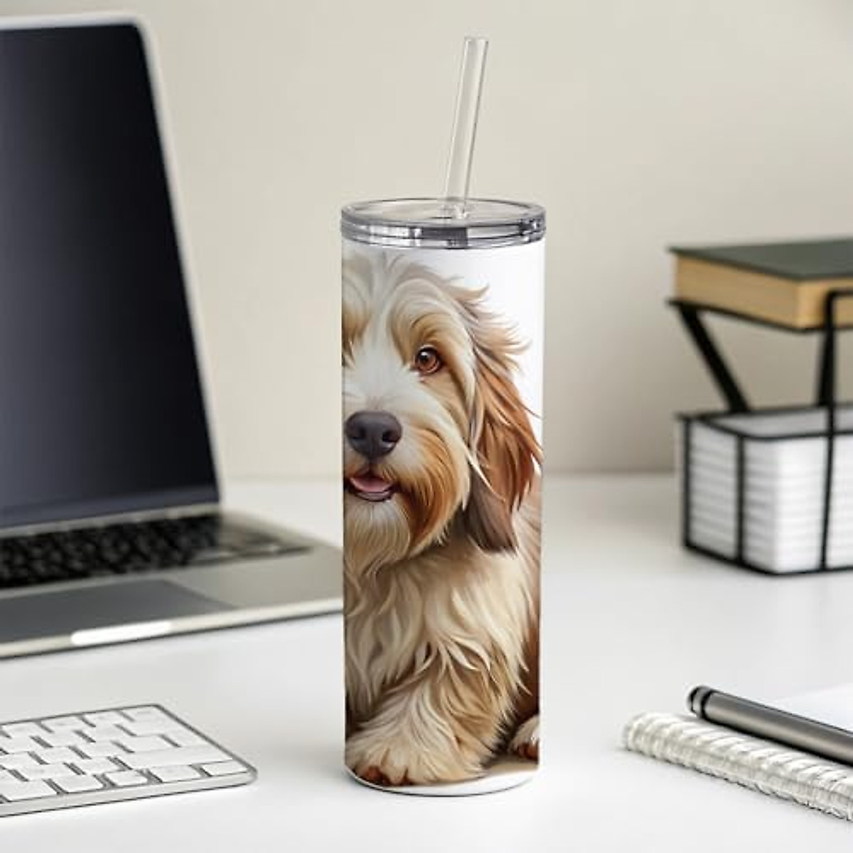 Petit Basset Griffon Vendeen Dog Illustration Skinny Tumbler 20oz with Straw Insulated Water Bottle Gift