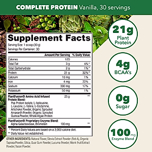 PlantFusion Complete Vegan Protein Powder - Plant Based Protein Powder With BCAAs, Digestive Enzymes and Pea Protein - Keto, Gluten Free, Soy Free, Non-Dairy, No Sugar, Non-GMO - Vanilla Bean 2 lb