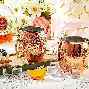 Moscow Mule Mugs | Large Size 19 ounces | Set of 2 Hammered Cups | Stainless Steel Lining | Pure Copper Plating | Gold Brass Handles | Christmas Gift Set