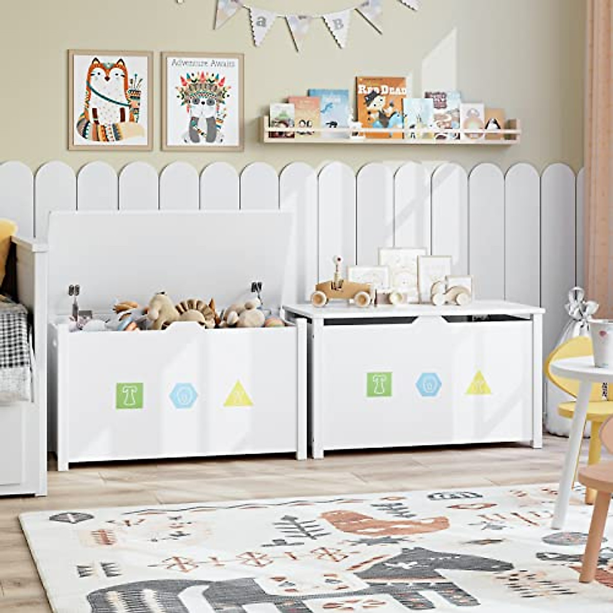 BOTLOG Toy Box Storage, Wooden Storage Chest, White Trunk for Toys, Storage Organizer with 2 Safety Hinges and Hollow Handle, 31.5 x 15.7 x 18.1 inches, for Entryway, Bedroom, Nursery, Playroom