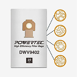 POWERTEC 75029 Fleece Filter Bags for DeWalt DWV9402 Fits DWV012/ DWV010 Dust Extractors, 5PK