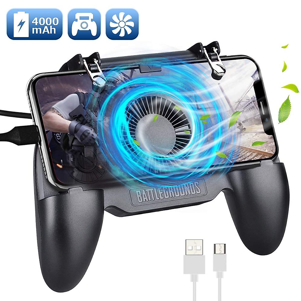 Qoosea Mobile Controller with 4000mAh Battery Power Bank Cooling Fan Mobile Controller L1R1 Game Trigger Joystick Gamepad Grip Remote for PUBG/Knives Out/Free Fire for Android iOS Phone 4.5-6.5"
