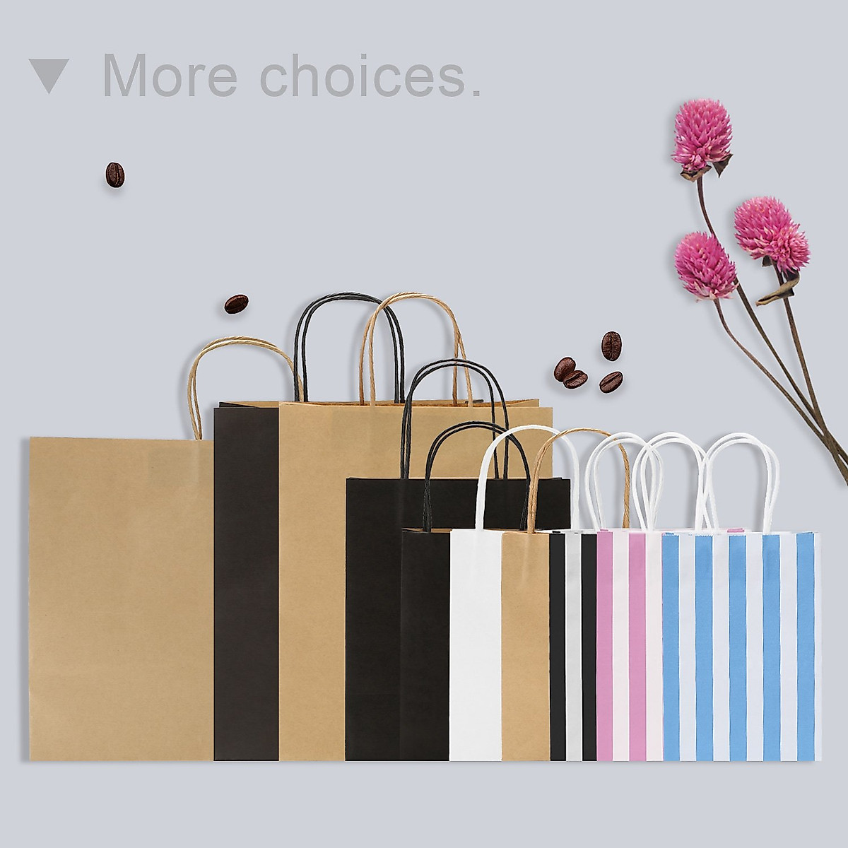 Ronvir 50Pcs Black Gift Bags, 10x5x13 Inches Paper Bags With Handles, Large Shopping Bags, Recycled Black Kraft Bags For Business, Retail, Christmas, Welcome, Wedding, Party, Holiday