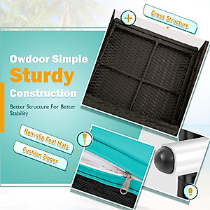 PayLessHere Set of 3 Outdoor Furniture Set Patio Furniture Set Brown Conversation Set with 2 Rattan Chairs Glass Coffee Table for Coffee Bar Poolside Patio Outdoor, Blue Cushions