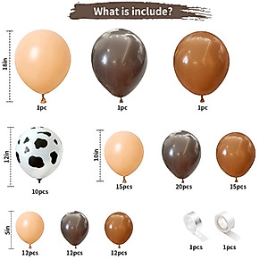 128 Pcs Cow Print Balloon Arch Kit, Brown Nude Tan Apricot Cow Balloon Arch Garland Kit Different Sizes, Latex Balloons Garland Kit for Farm Party Cowboy Party Dcorations Baby Shower Birthday Party