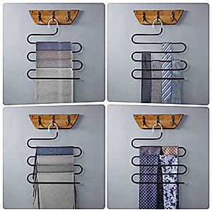 3 Pack Velvet Pants Organizer Space Saving - 5 Tier Closet Organizers and Storage Pants Rack- GIGPADE Non Slip Jean Hangers Pants Trouser for Closet, Scarf Pants Organizer(Black)