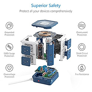 PD 20W USB C Power Strip with Wireless Charger BESTEK 8-Outlet Surge Protector and 30W 3-Port USB Charging Dock Station,4000 Joules,ETL Listed,Dorm Room Accessories (8AC+3USB+Wireless Charger-Blue)