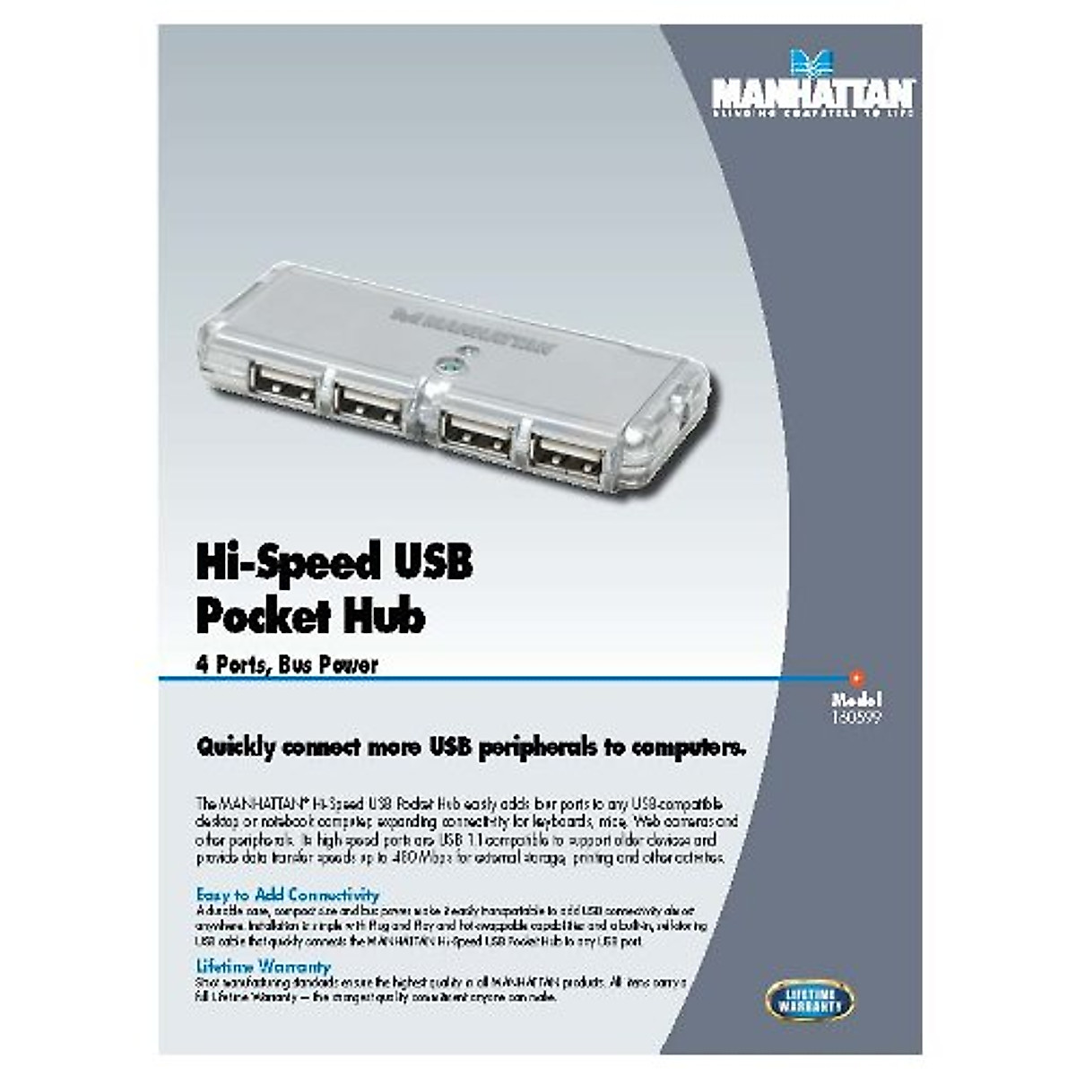 Manhattan 4-Port Hi-Speed USB Pocket Hub - Silver (160599)