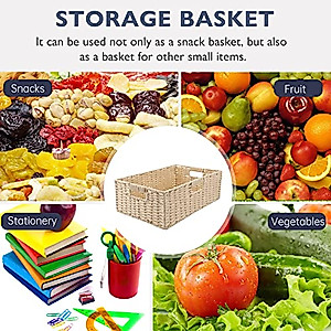 Healifty Rattan Storage Basket Countertop Rectangular Wicker Basket with Handles Book Cosmetic Sundries Holder Hand Woven Basket for Home Office