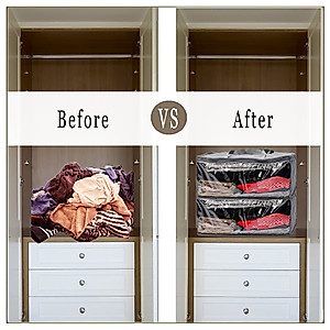 Foldable Storage Bag,24L Large Foldable Clothes Organizer Clear Window&Carry Handles,Sturdy Zippers,Great for Clothes,Blankets,Closets,Bedrooms and More (22 x 9x 3, Grey)