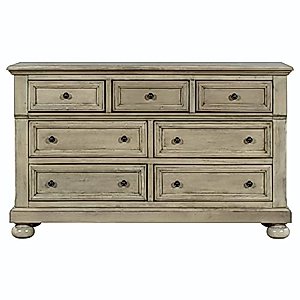 FRITHJILL 7 - Drawer Dresser, Traditional Solid Wood Chest of Drawers for Bedroom, Nursery, Stone Gray