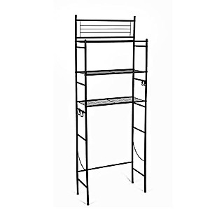 L&H UNICO 3-Shelf Wire Freestanding Shelving Unit Over The Toilet Storage Organizer Rack Bathroom Space Saver, Includes 4-Hooks, Black