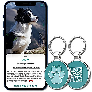 MYLUCKYTAG QR Code Pet ID Tags Dog Tags - Pet Online Profile - Scan QR Receive Instant Pet Location Alert Email