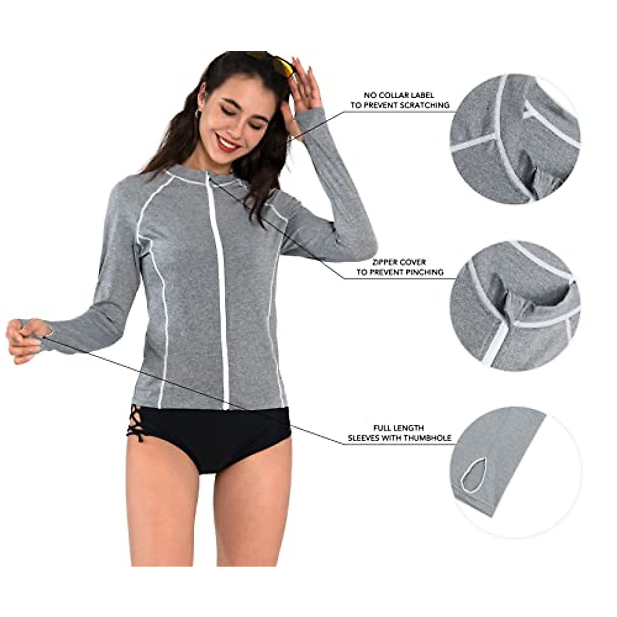 Actleis Women's Long Sleeve Rash Guard UPF 50+ UV Sun Protection Swim Shirt Medium Heather Gray
